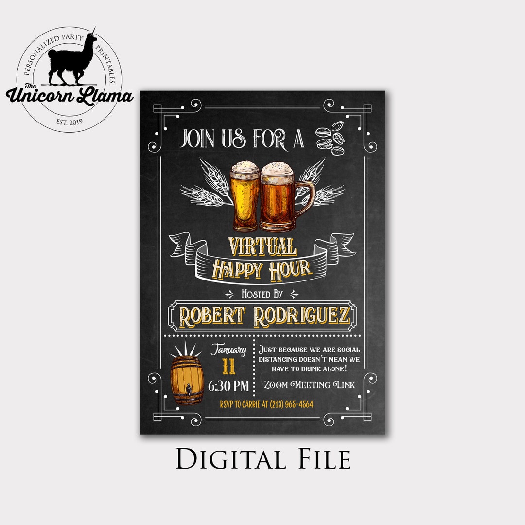 Virtual Happy Hour Invitation Cheers and Beers Party Adult - Etsy