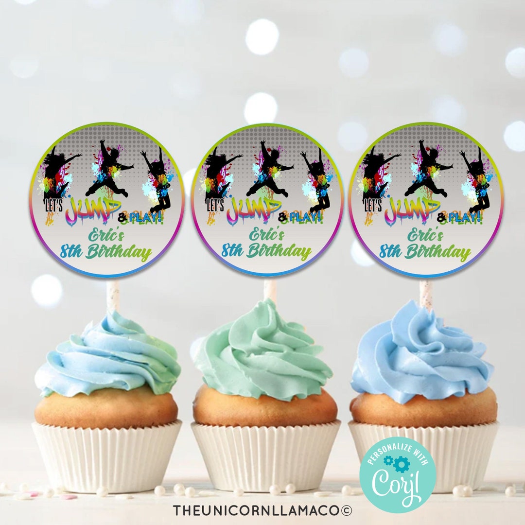 EDITABLE Jump Party Cupcake Toppers Bounce House Birthday Cupcakes ...