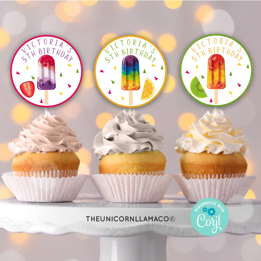 EDITABLE Popsicle Birthday Cupcake Toppers Ice Cream Summer Birthday ...