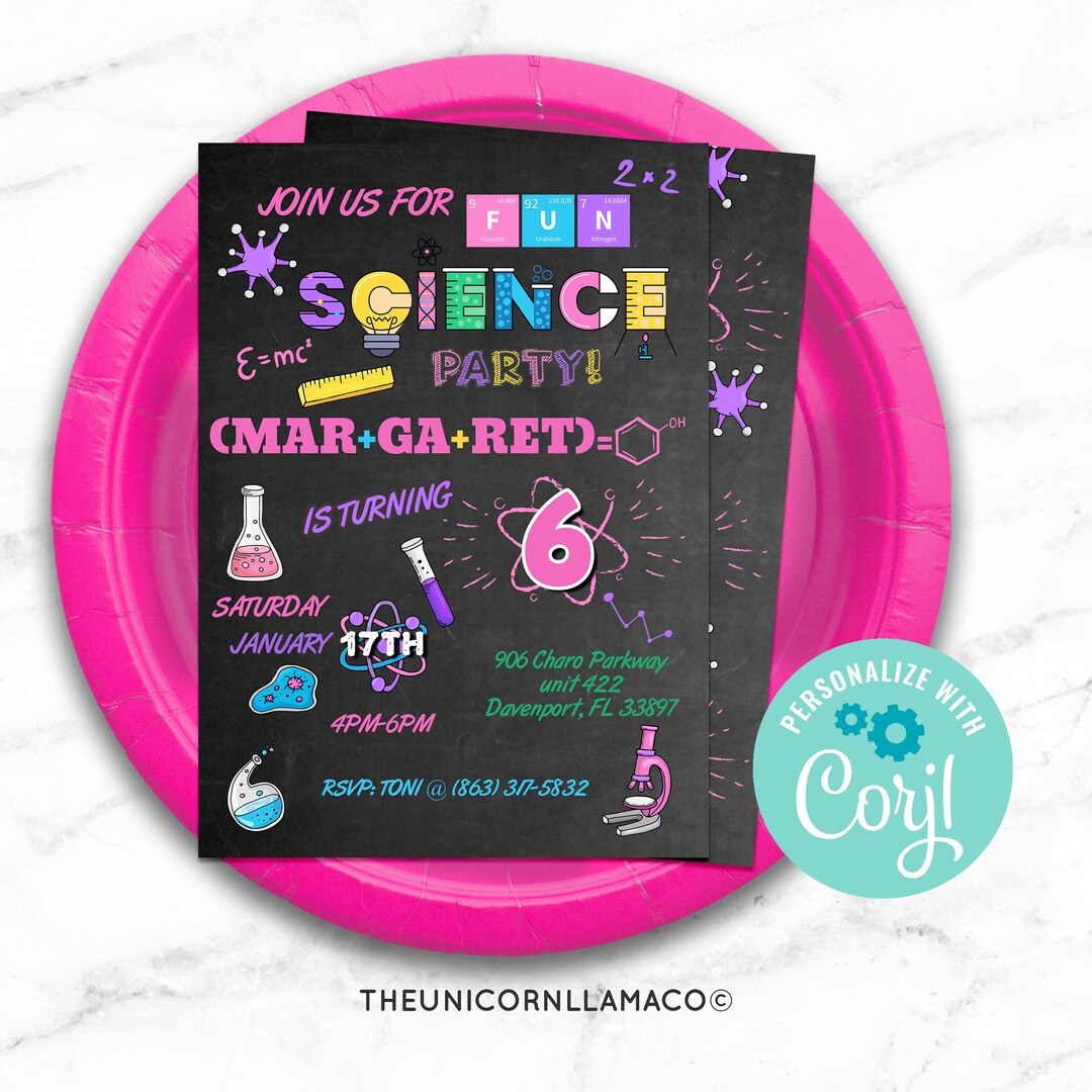 EDITABLE Science Chalkboard Invitation, Laboratory Party, Experiment ...