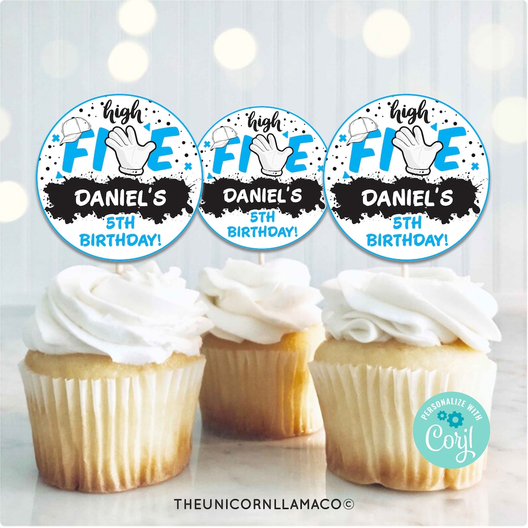 EDITABLE Hi Five Cupcake Toppers 5th Birthday Cupcakes High Five Party ...