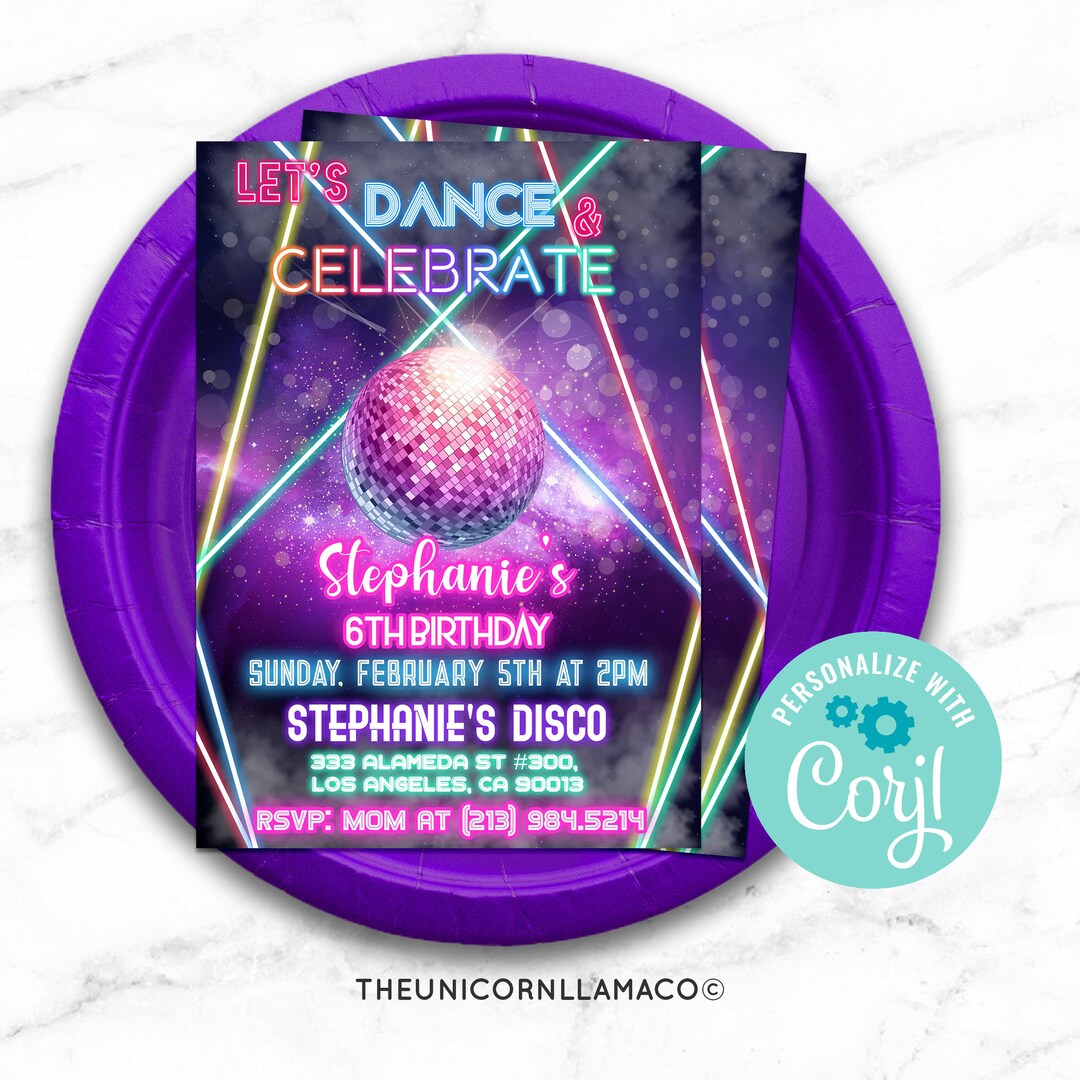 EDITABLE Cosmic Dancing Invitation, Glow in the Dark Dancing Party ...