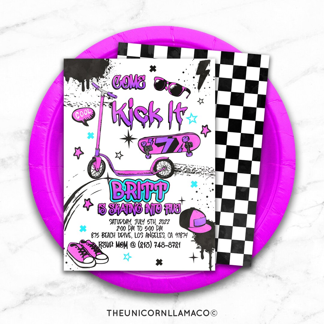 Scooter Party Invitation Printable Skateboard Birthday Invite Scooter ...