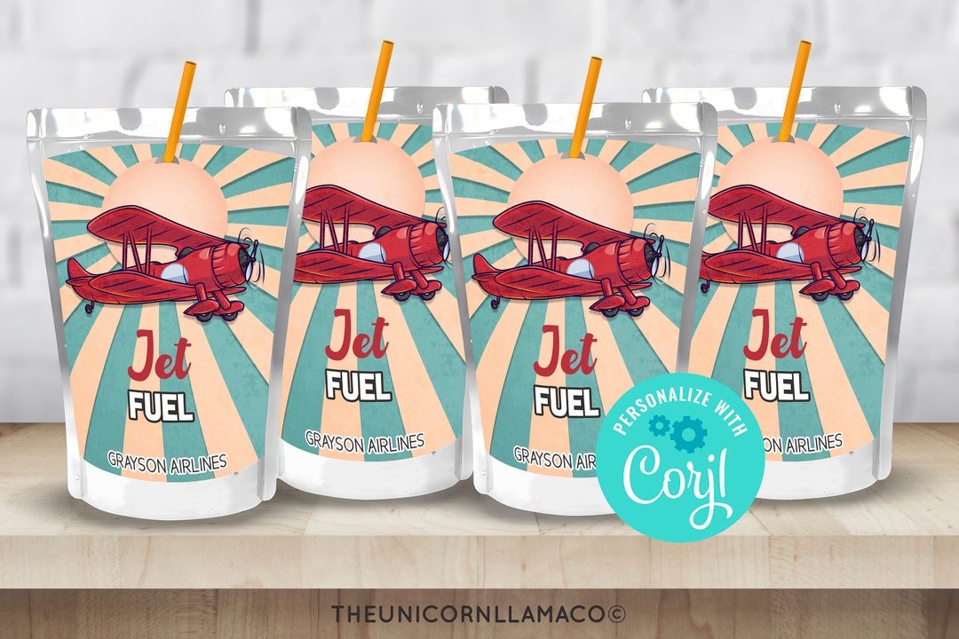 EDITABLE Airplane Jet Fuel Capri Sun Personalized Aviator Pilot Juice ...