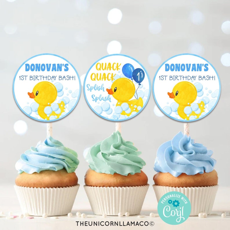 EDITABLE Rubber Duckie Birthday Cupcake Toppers Duck Party - Etsy