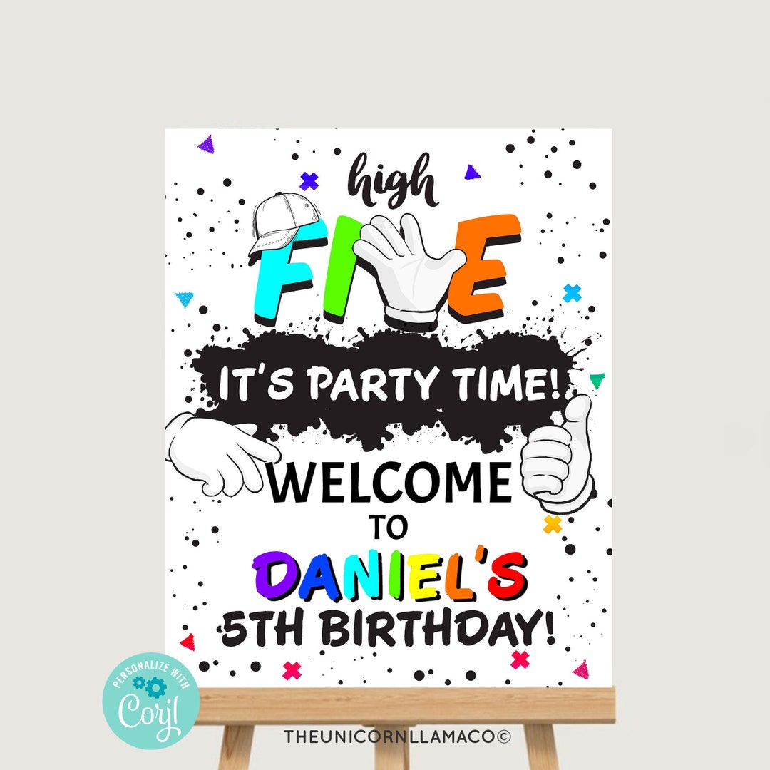 EDITABLE High Five Birthday Welcome Sign Hi Five Party Fifth Birthday ...