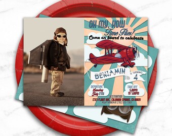 Plane Birthday Photo Invitation Aviator Chalkboard Photo - Etsy