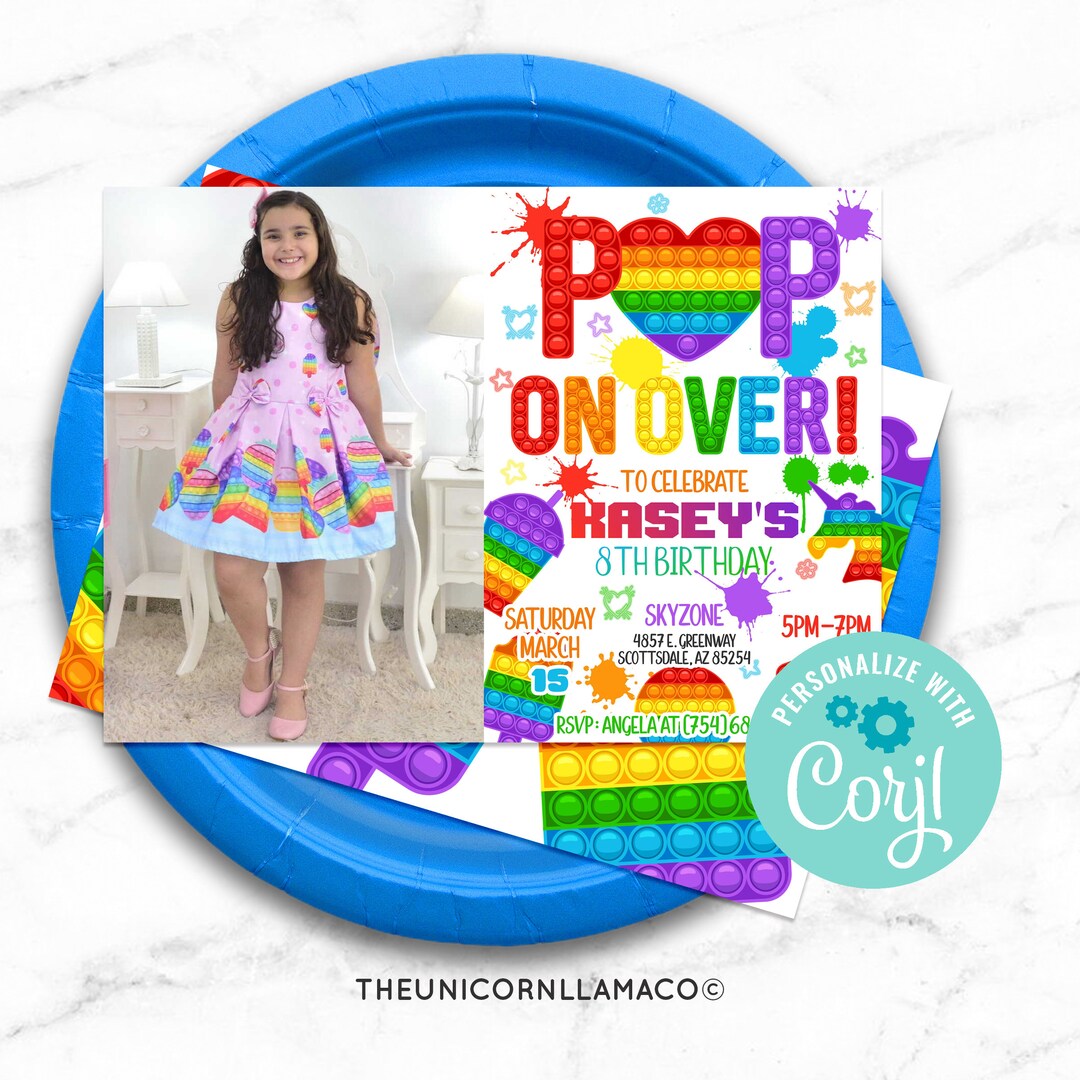 EDITABLE Pop It Heart Paint Picture Invitation Pop It Party Pop It ...