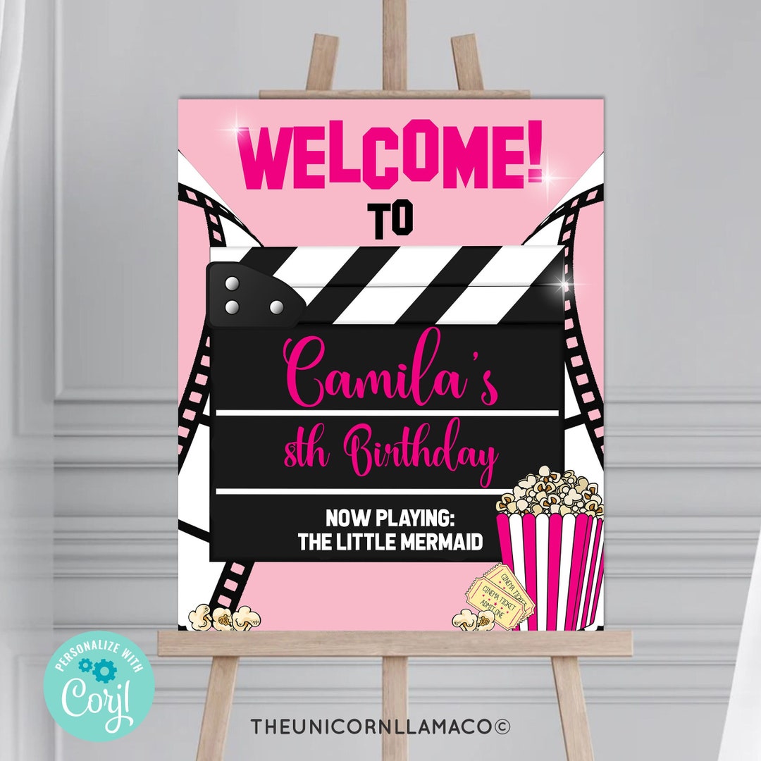 EDITABLE Movies Birthday Welcome Sign Movie Theater Party Movie Night ...