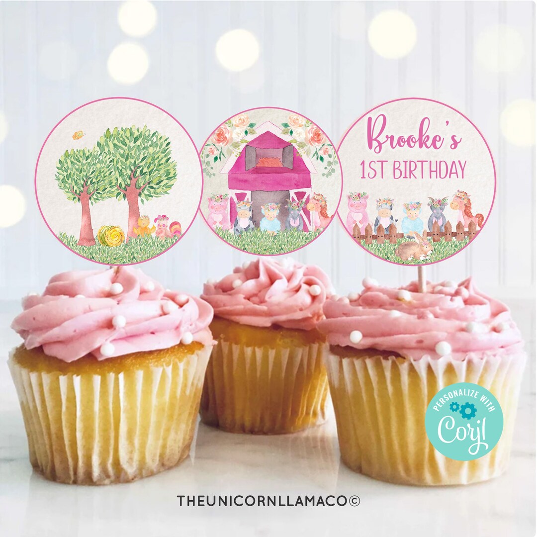 EDITABLE Farm Animals Cupcake Toppers 1st Birthday Cupcakes Party ...