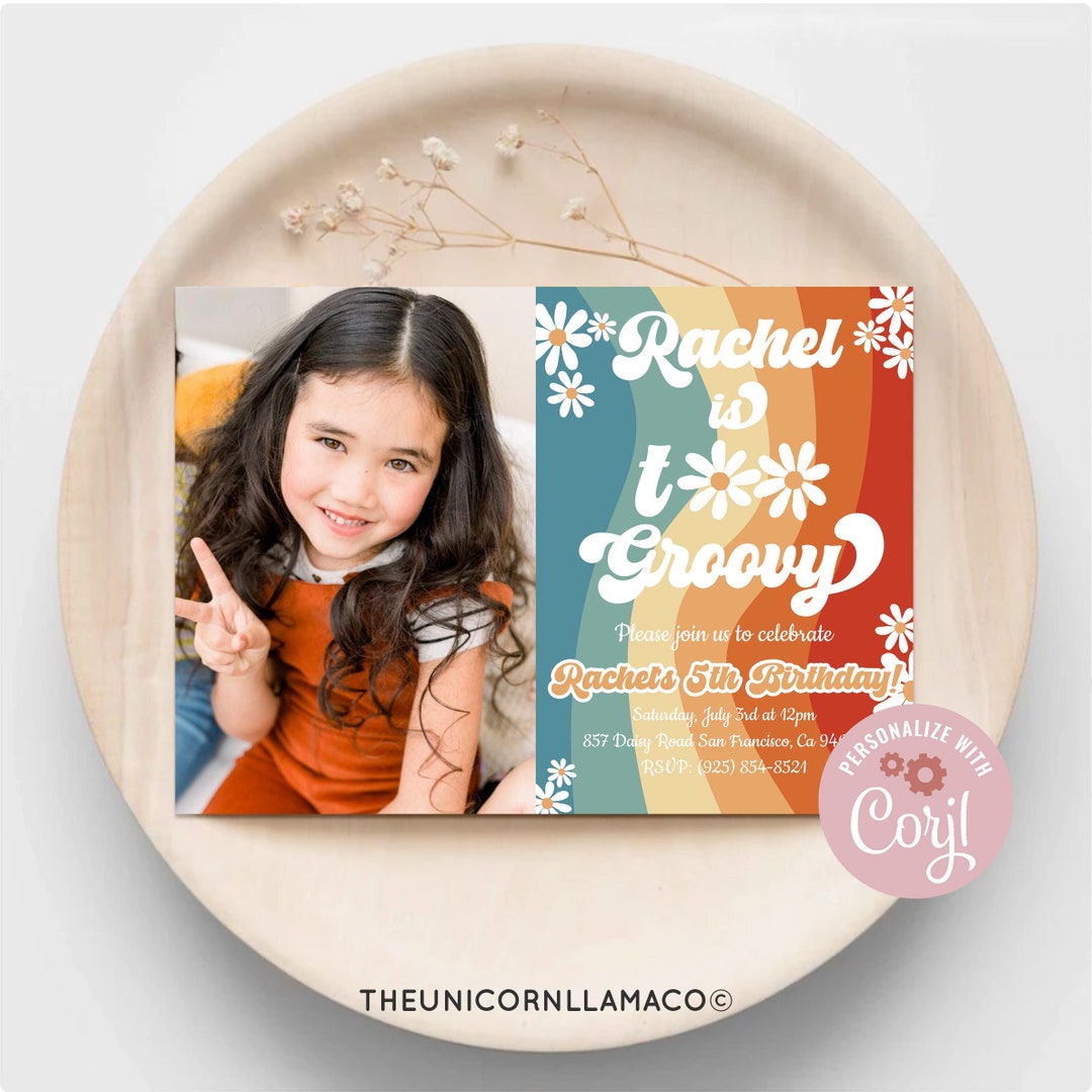 EDITABLE Too Groovy Picture Birthday Invitation Retro Party Boho Retro ...