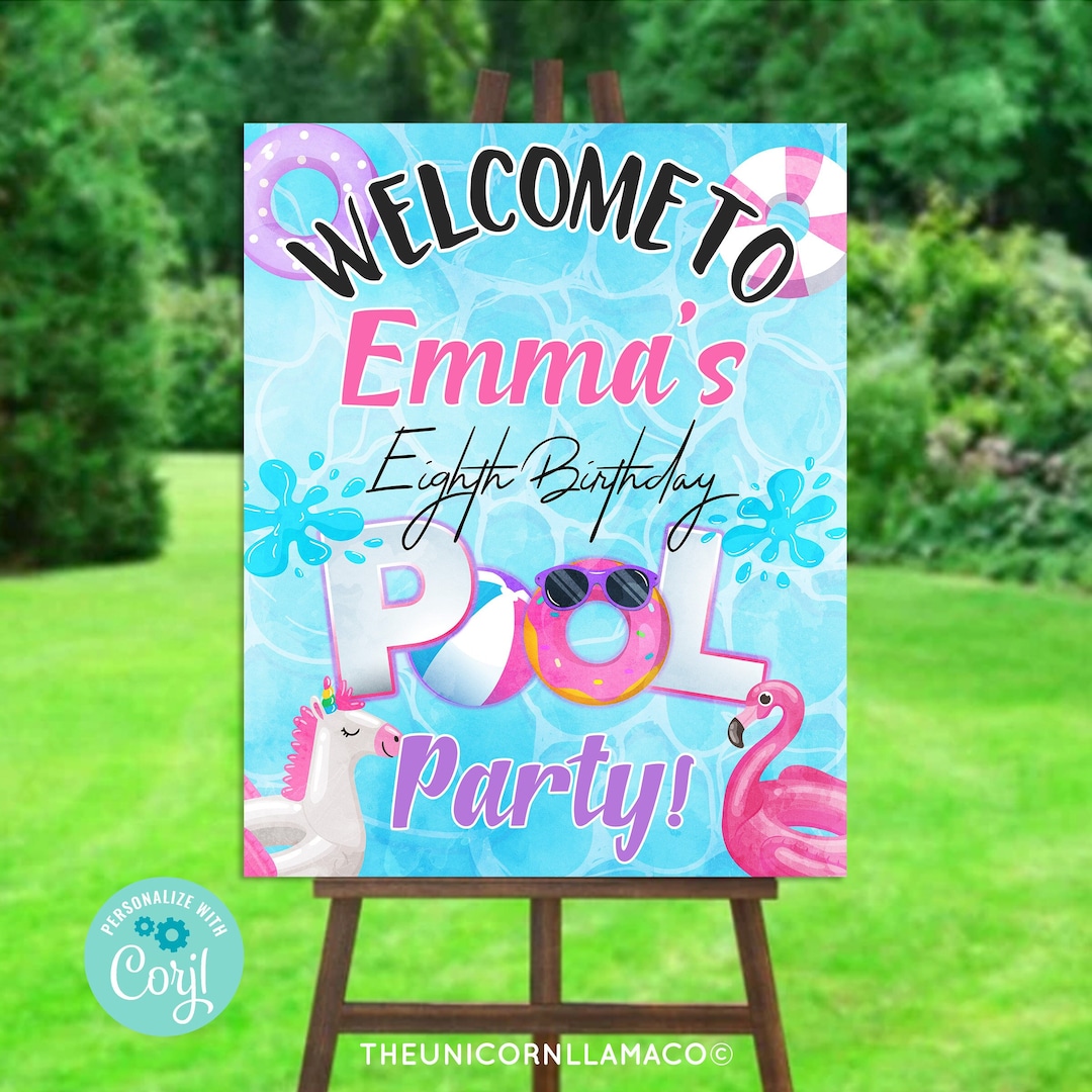 EDITABLE Pool Party Birthday Welcome Sign Backyard Party Outdoor Party ...
