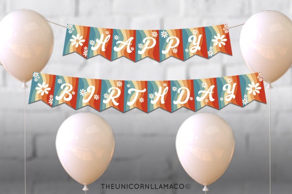 Two Groovy Banner Retro Happy Birthday Banner Boho Party - Etsy