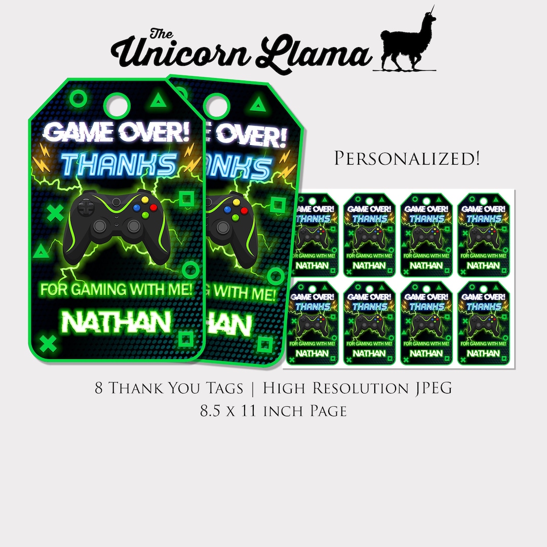 Video Game Thank You Tags, Gamer Party, Gaming Invite, Video Game ...