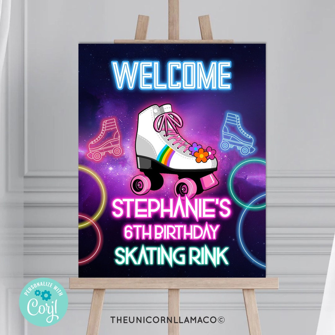 EDITABLE Cosmic Skating Welcome Sign Cosmic Skating Party Retro Skate ...