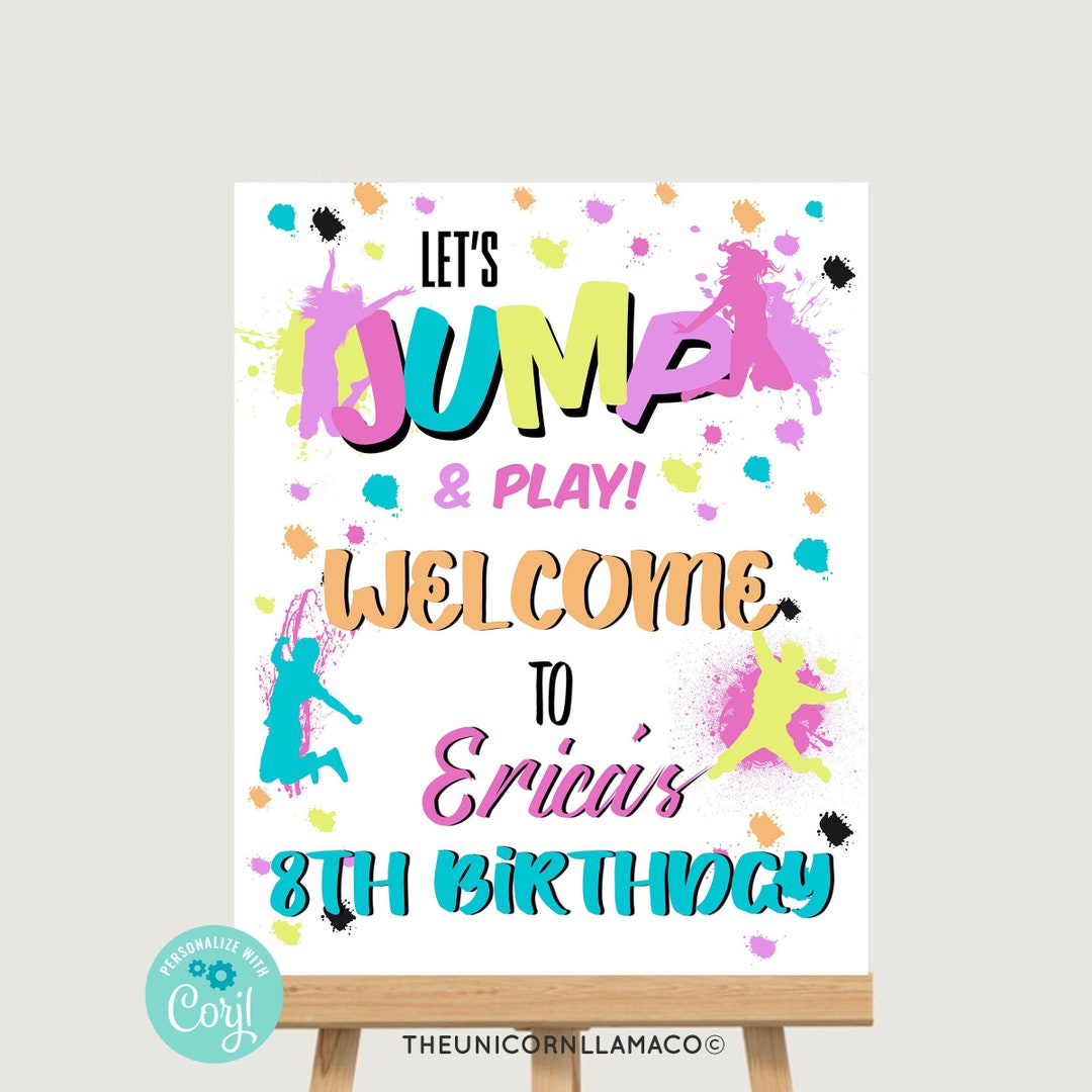 EDITABLE Jump Party Welcome Sign Trampoline Park Party Bounce House ...