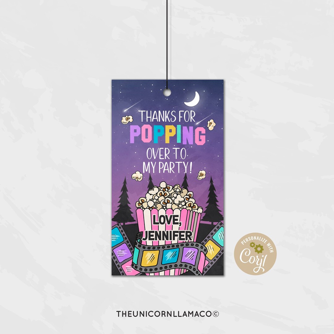 EDITABLE Movies Night Thank You Tags, Movie Theater Birthday Party ...