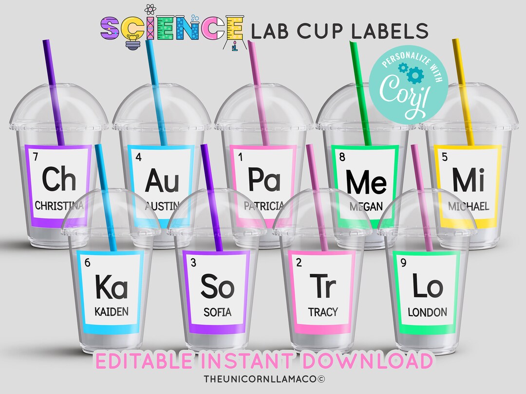 EDITABLE Science Lab Water Cup Labels, Laboratory Party, Experiment ...