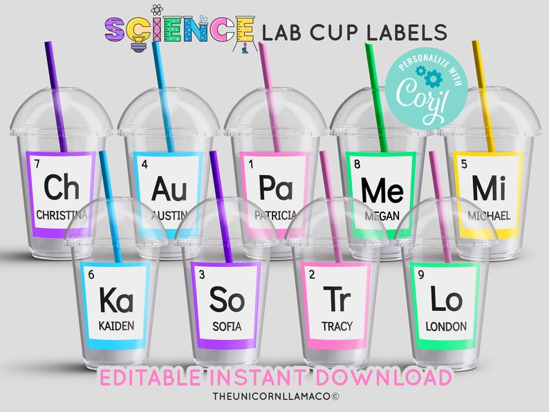 EDITABLE Science Lab Water Cup Labels Laboratory Party - Etsy