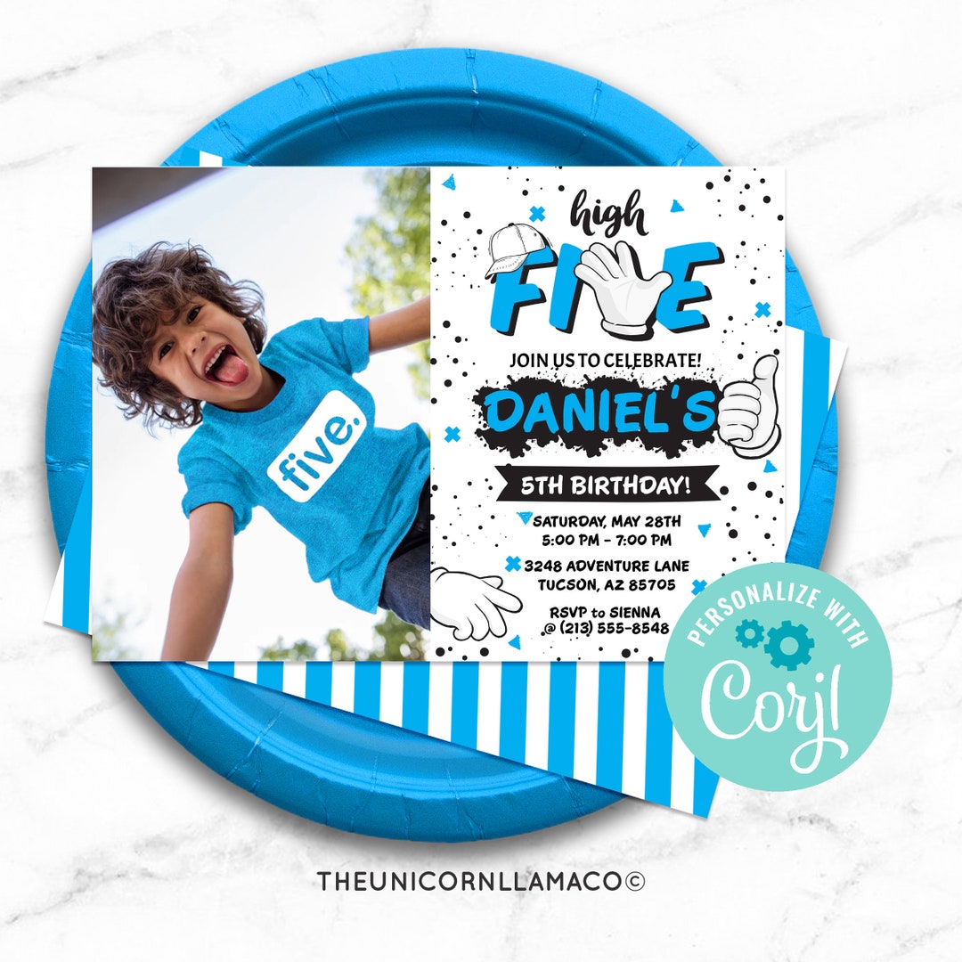 EDITABLE High Five Picture Birthday Party Invitation Hi Five 5th ...