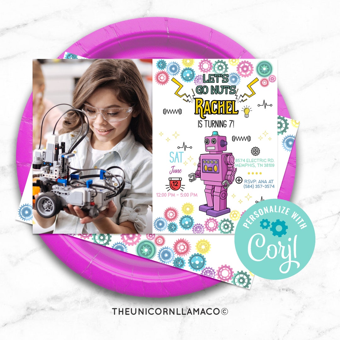 EDITABLE Robot Picture Invitation, Robot Party, Retro Robot Invite ...