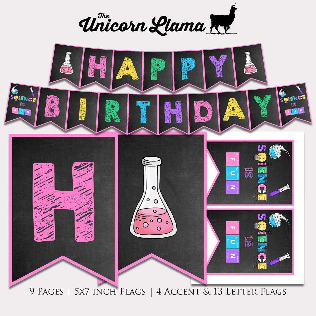 Science Banner, Laboratory Happy Birthday Banner, Science Experiment ...
