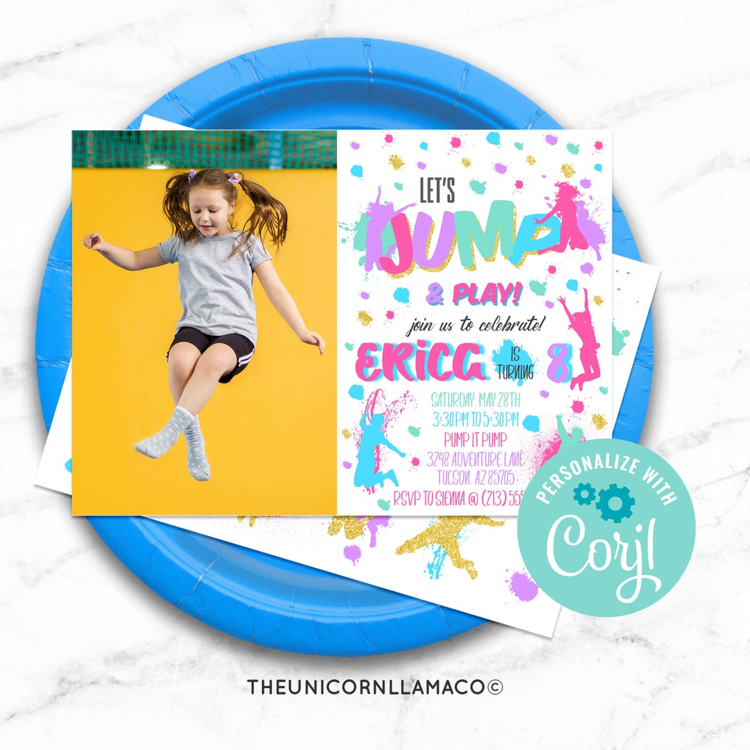 EDITABLE Jump Picture Invitation Jump Party Jump Invite Jump Birthday ...