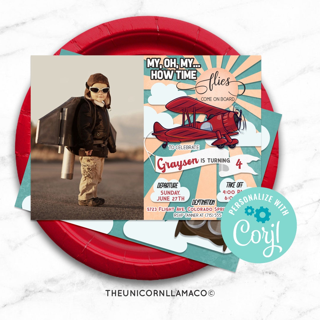EDITABLE Airplane Picture Invitation Airplane Party Aviator Invitation ...
