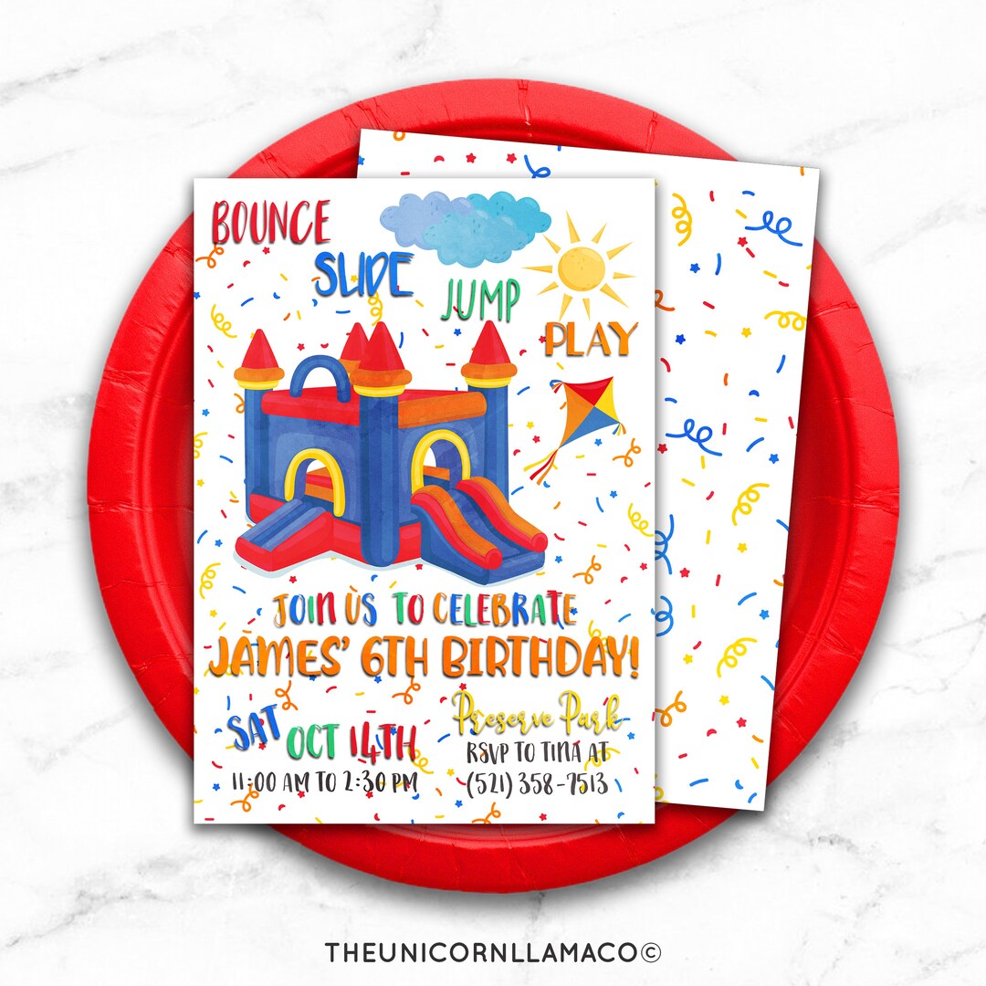 Bounce House Invitation, Backyard Party, Park Invite, Boy Birthday ...