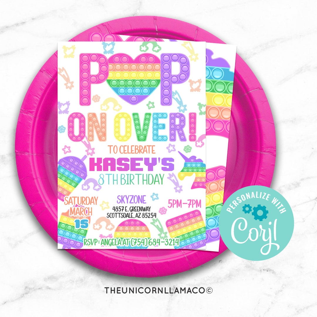 EDITABLE Pop It Heart Paint Invitation Pop It Party Pop It Invite ...