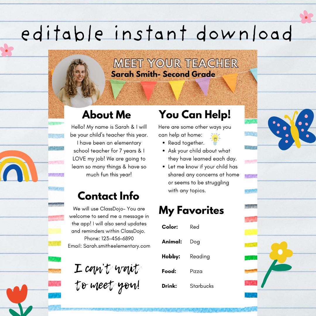 Meet the Teacher Editable Download | Teacher Newsletter | Teacher ...