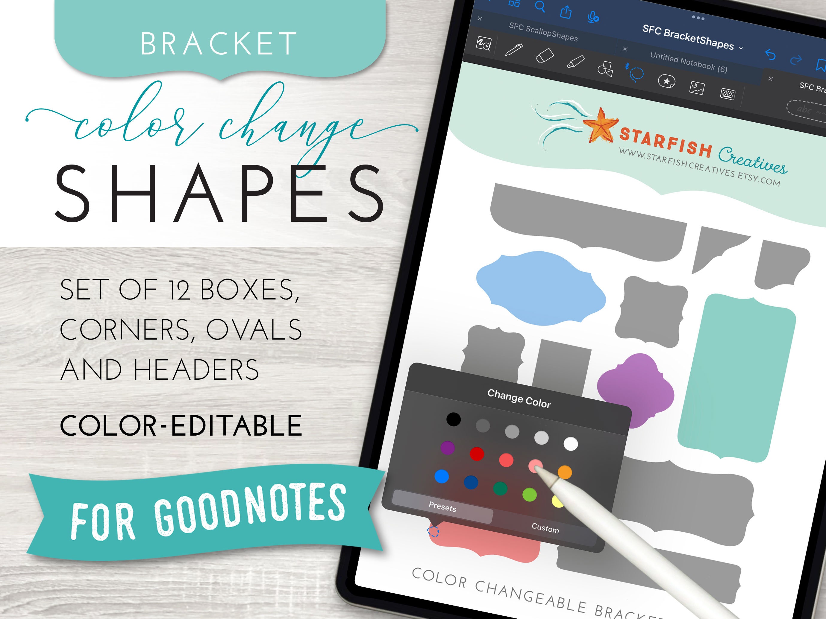 Color Change Shapes for Goodnotes - Bracket Boxes, Corners, Headers ...
