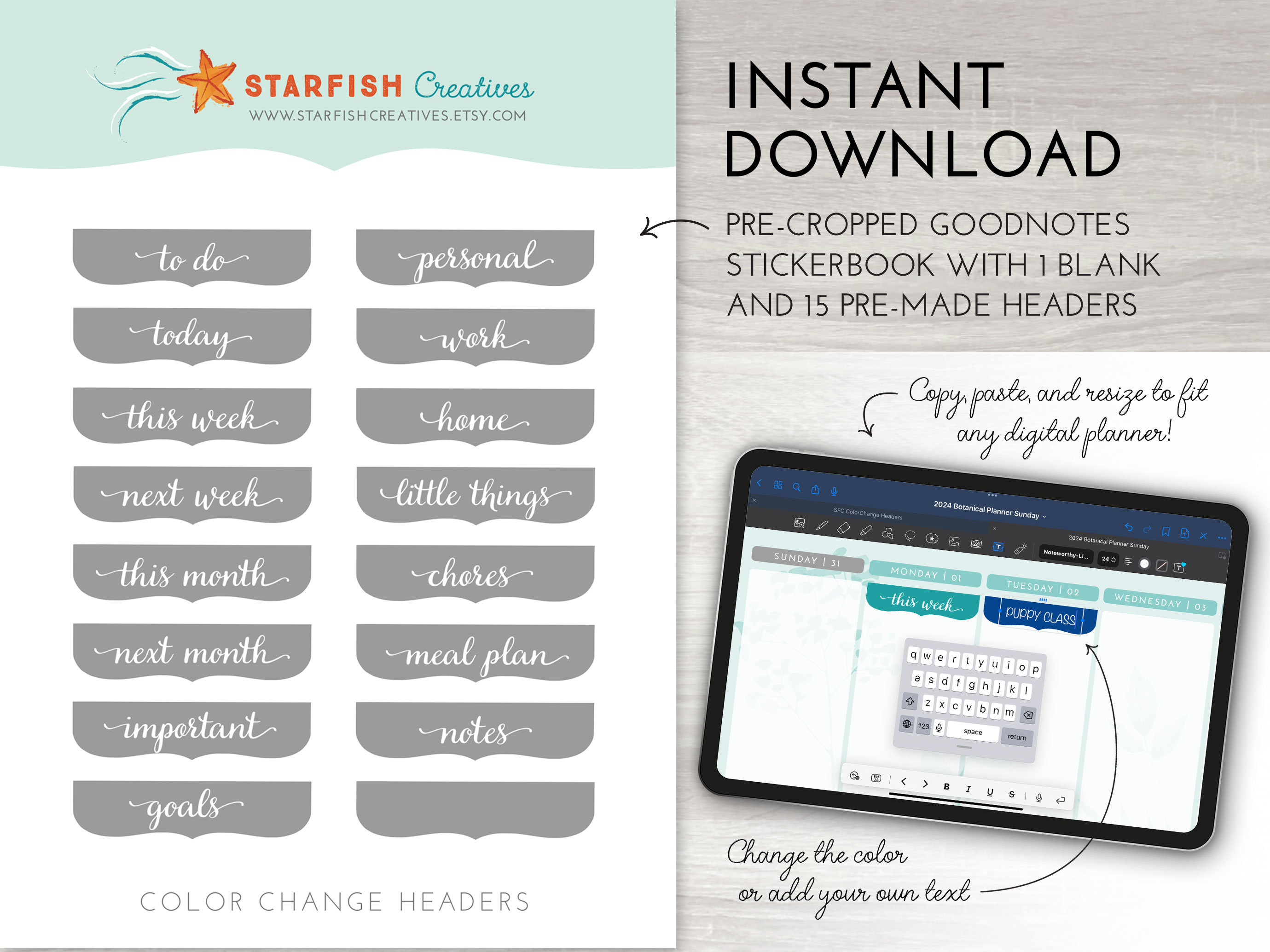 Color Change Headers for Goodnotes - Digital Planner Headers - Change ...