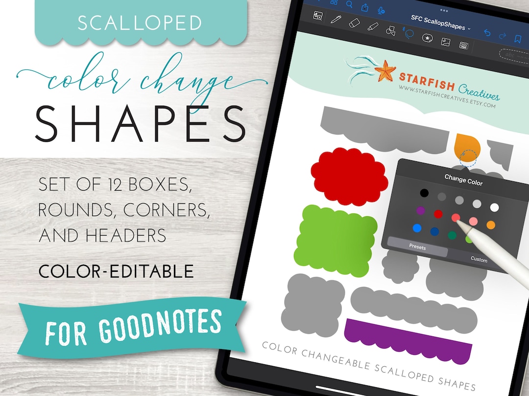 Color Changing Sticker Shapes for Goodnotes - Scalloped Boxes, Corners ...