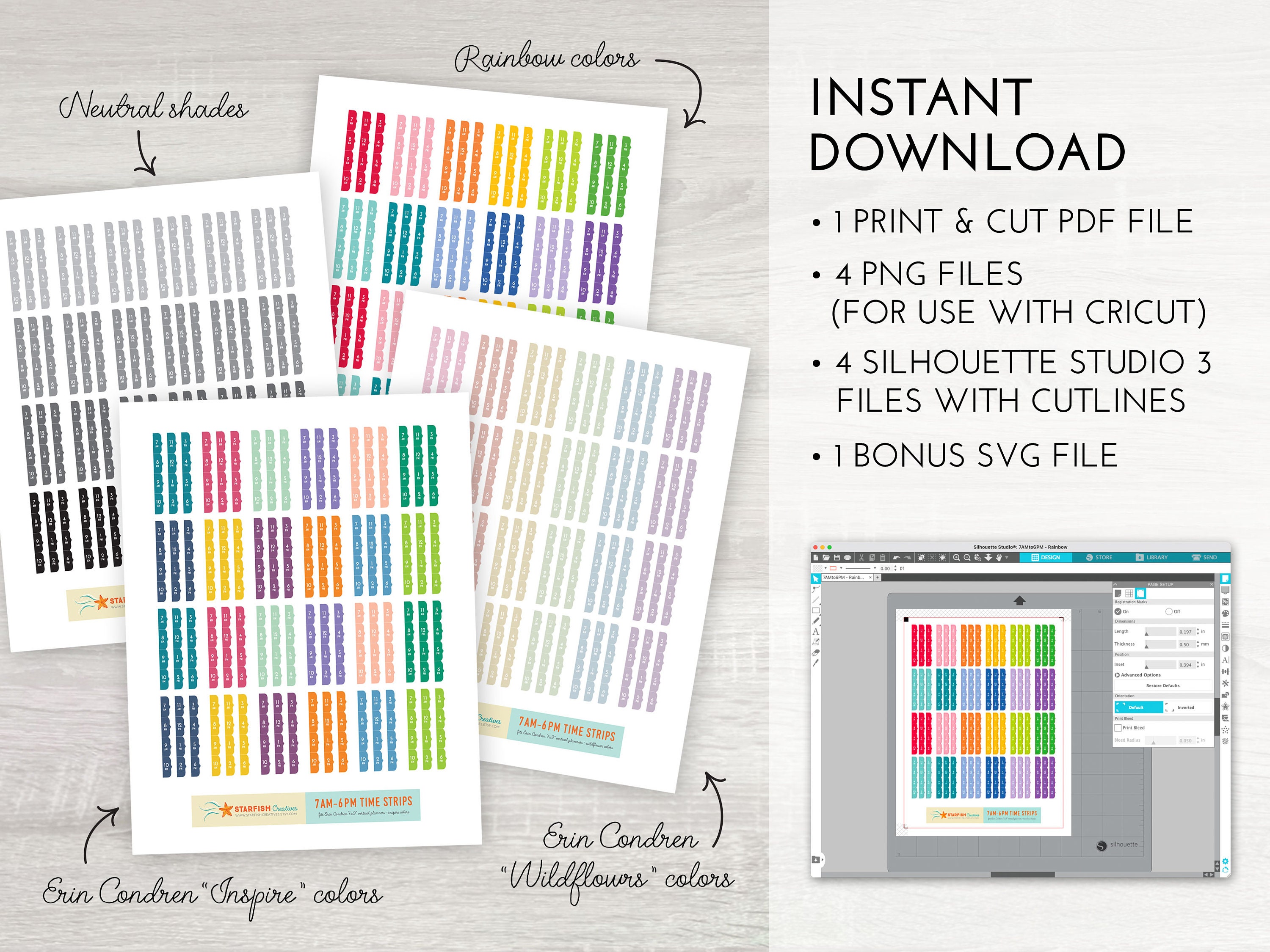 Printable Planner Time Strips - 7am to 6pm, PDF, PNG, Silhouette ...