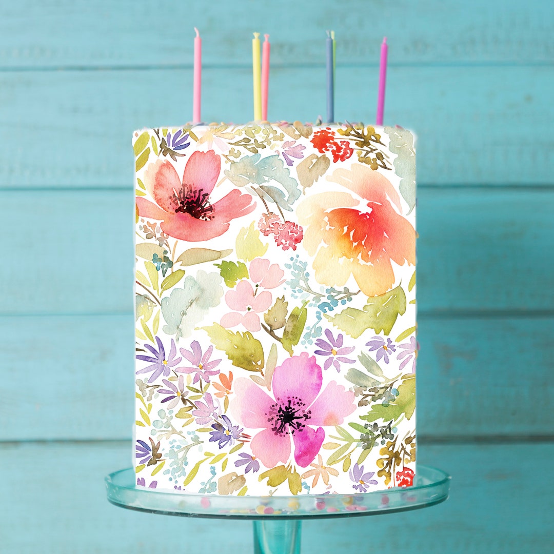 Floral Flower Edible Icing Image Cake Wrap Topper - Etsy