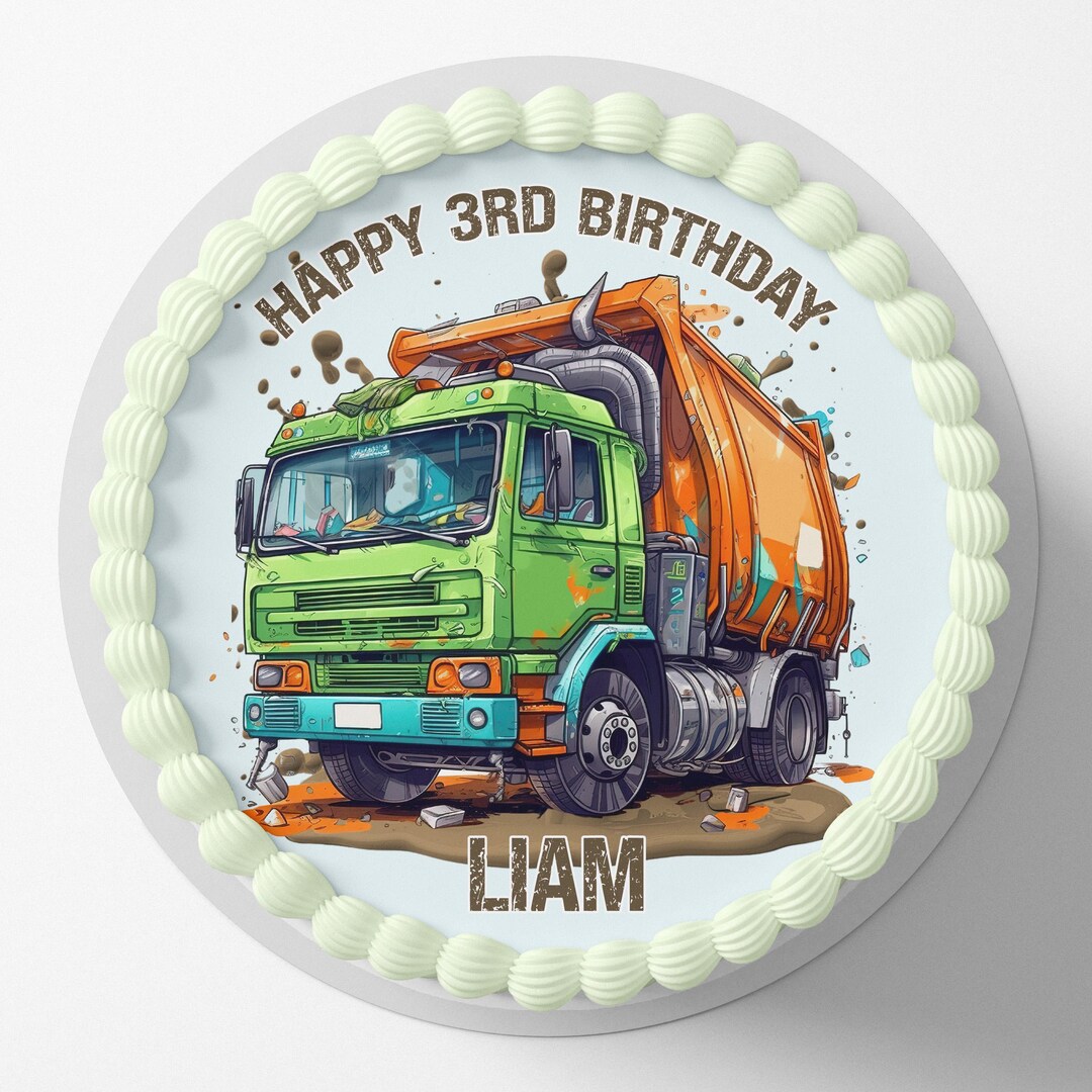 Garbage Truck Birthday Pre-cut Round Edible Icing Cake Topper - Etsy