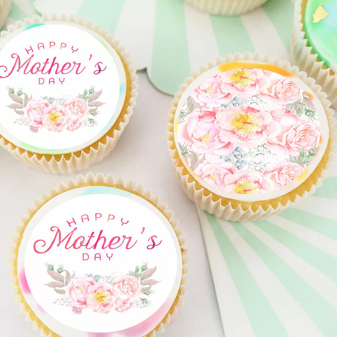 Mothers Day Floral Mom Mum Pre-cut Edible Icing Cupcake or Cookie ...