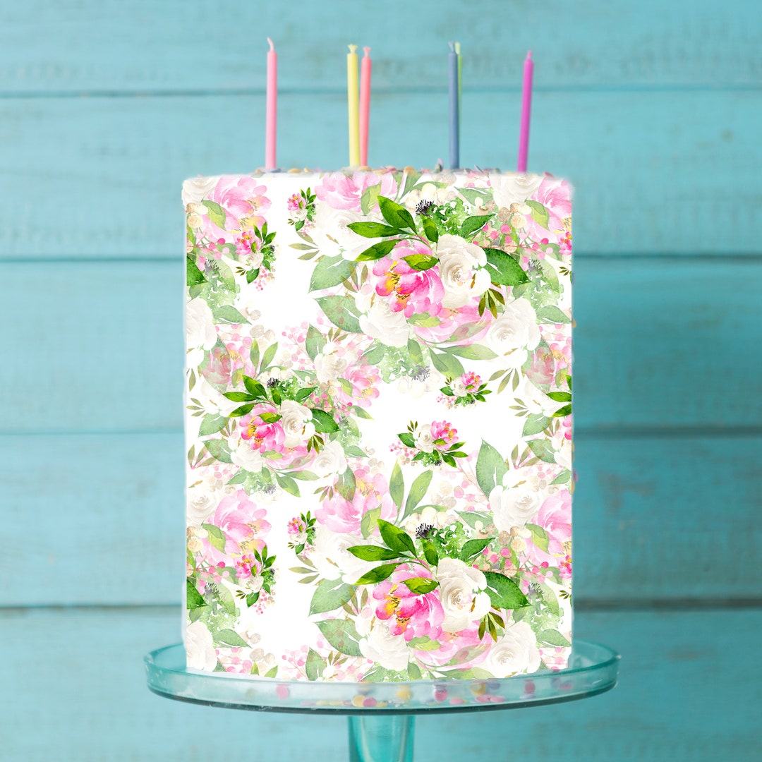 Floral Flower Edible Icing Image Cake Wrap Topper - Etsy