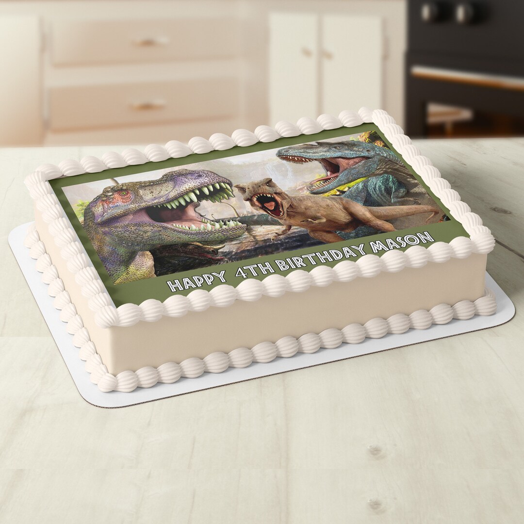 Dinosaurs Dinosaur Customised Edible Icing Rectangle Square Cake Topper ...