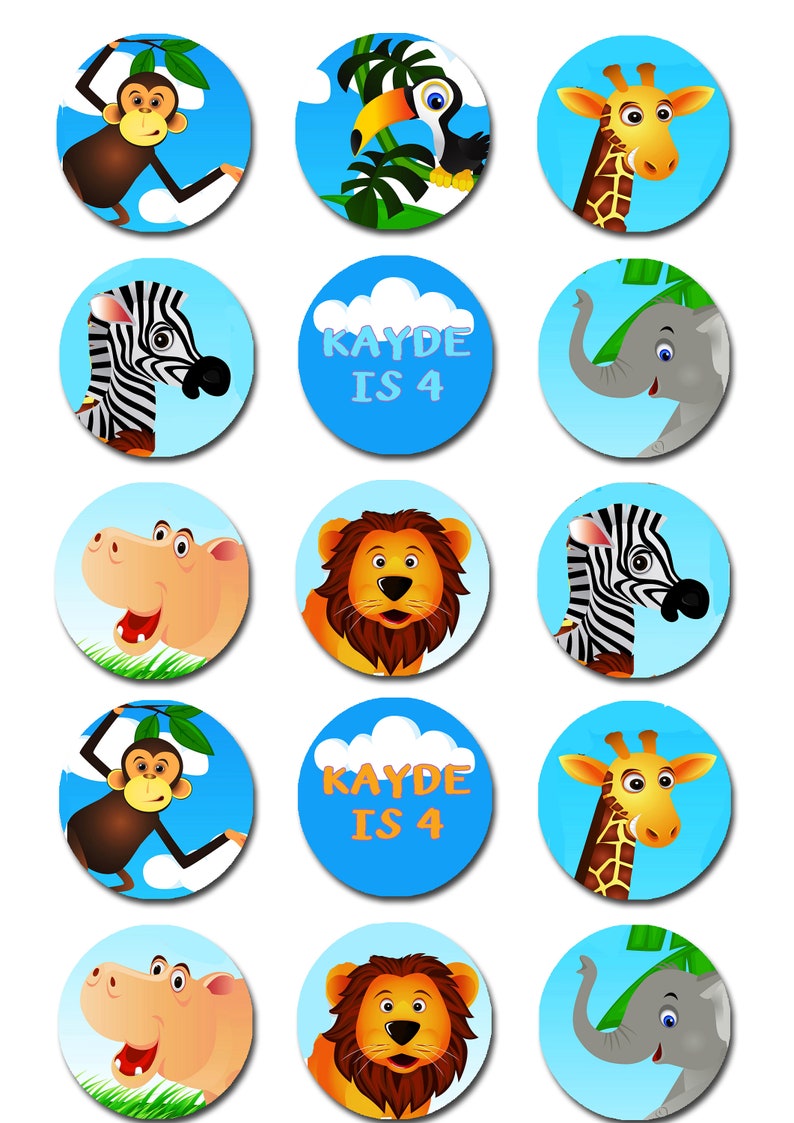 Jungle Safari Animals Pre-cut Edible Icing Image Cupcake or - Etsy