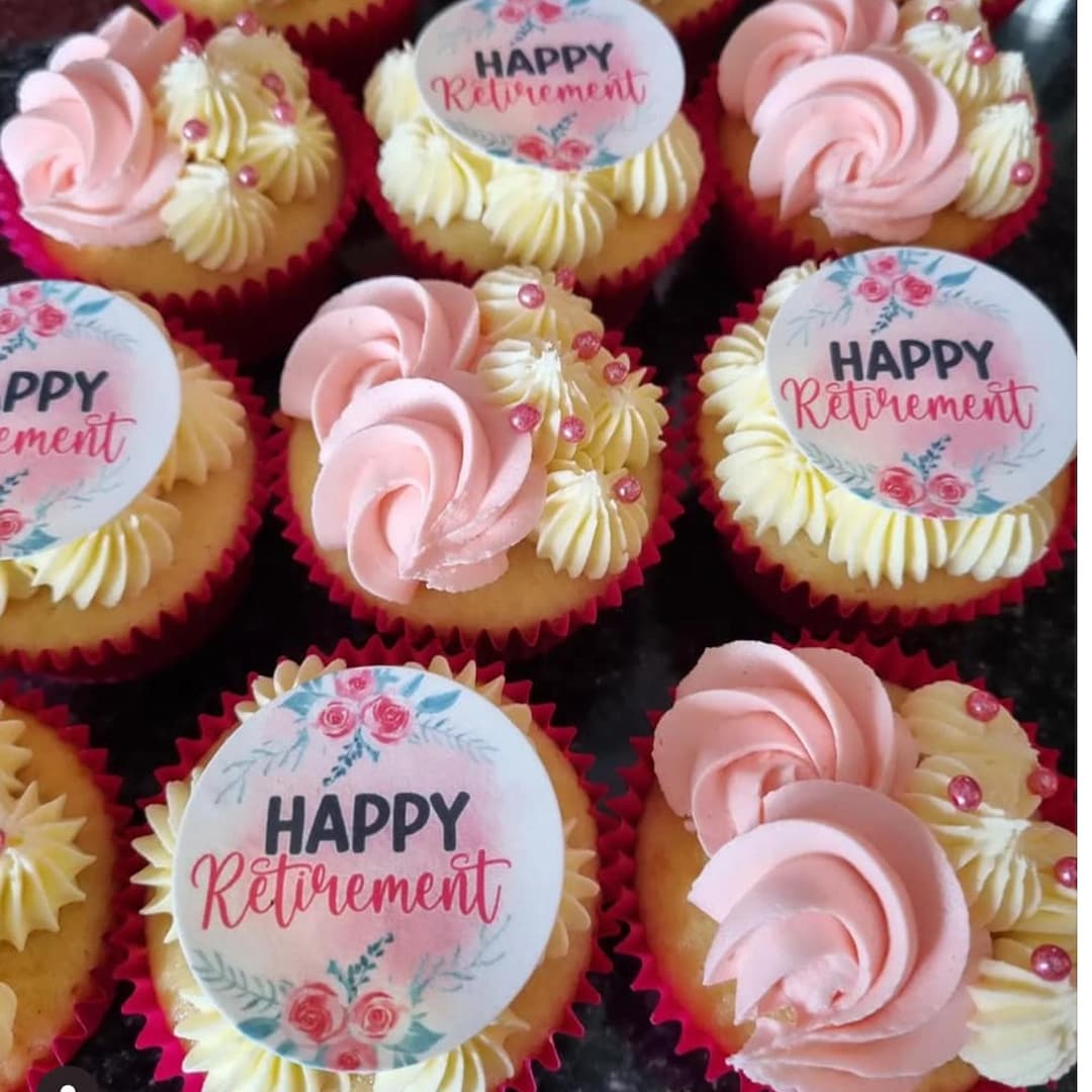 Happy Retirement Floral Pre-cut Edible Icing Cupcake or Cookie Toppers ...