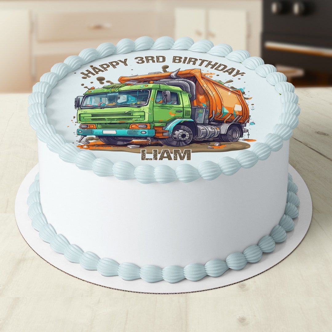 Garbage Truck Birthday Pre-cut Round Edible Icing Cake Topper - Etsy