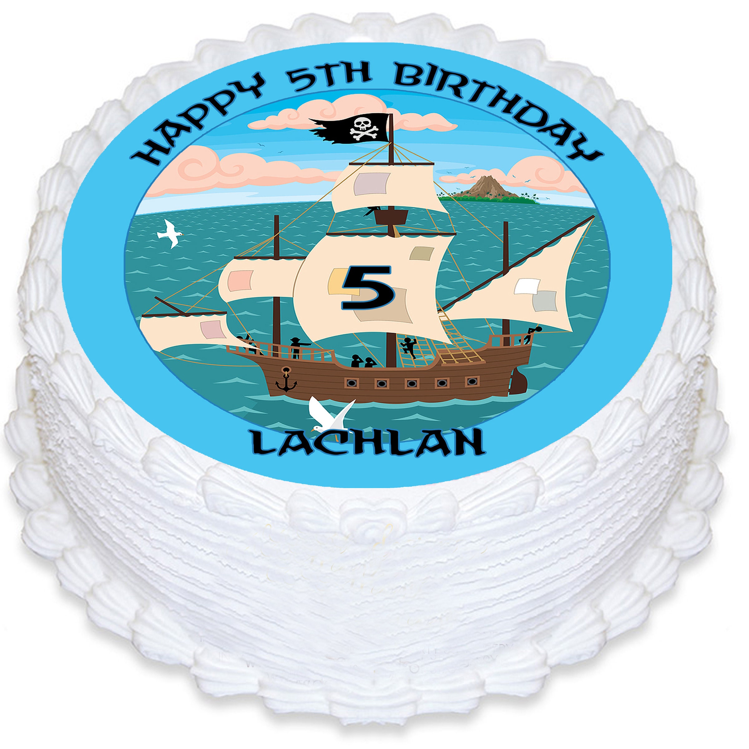 Pirate Ship Pre-cut Round Edible Icing Cake Topper | Etsy