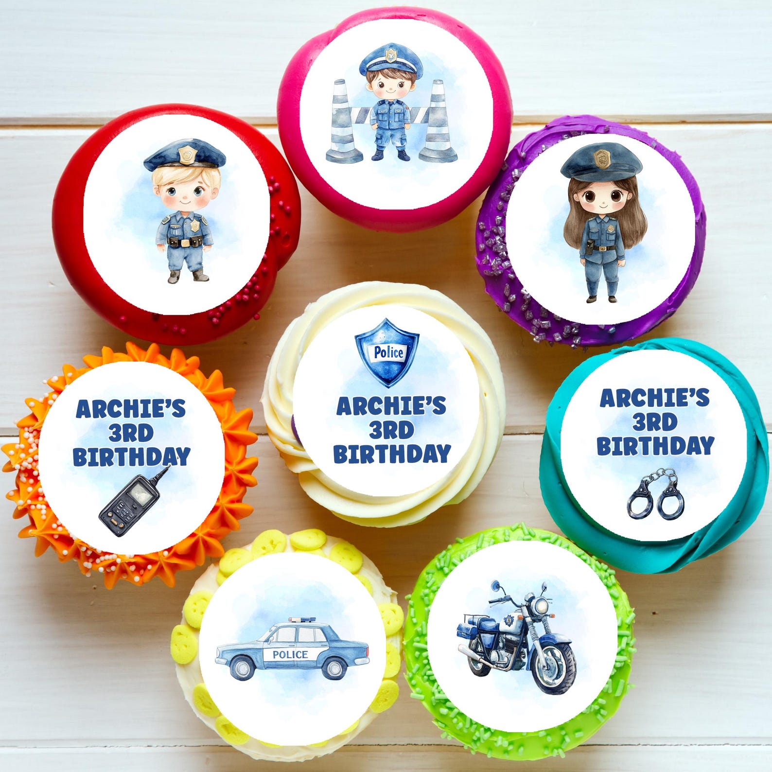 Police Policewoman Policeman Pre-cut Edible Cupcake or Cookie Toppers ...