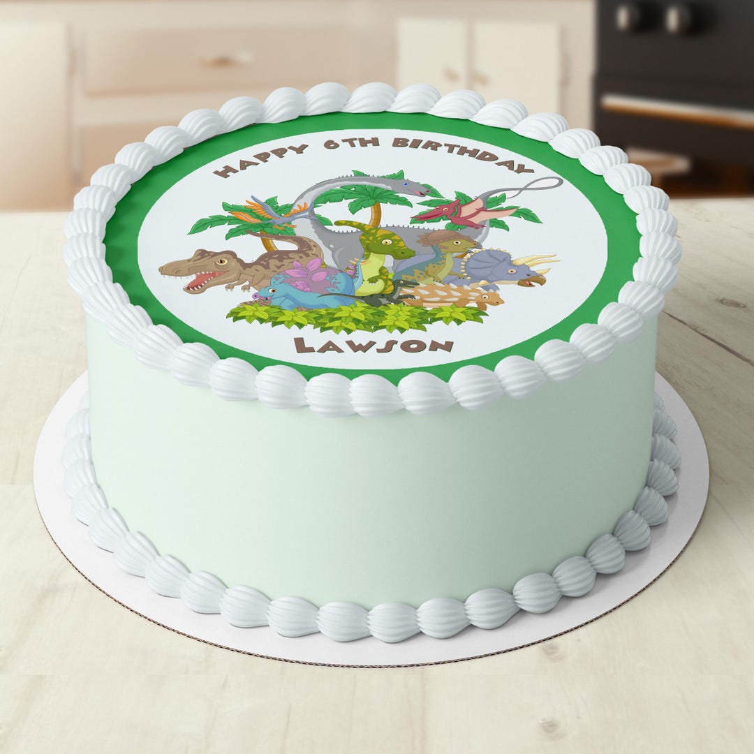 Dinosaurs Birthday Pre-cut Round Edible Cake Topper - Etsy