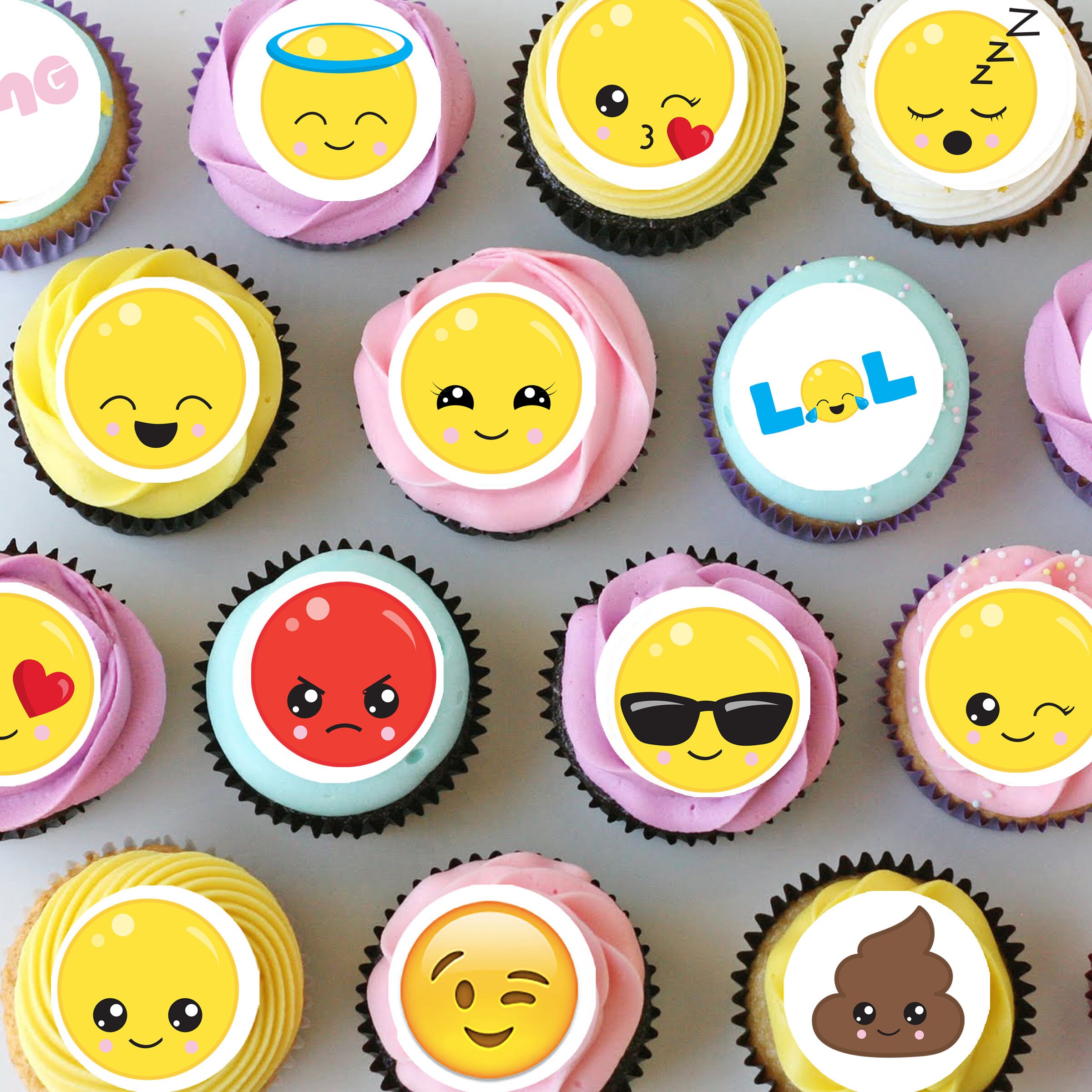 Emoji Emoticon Pre-cut Mini Edible Icing Cupcake or Cookie - Etsy