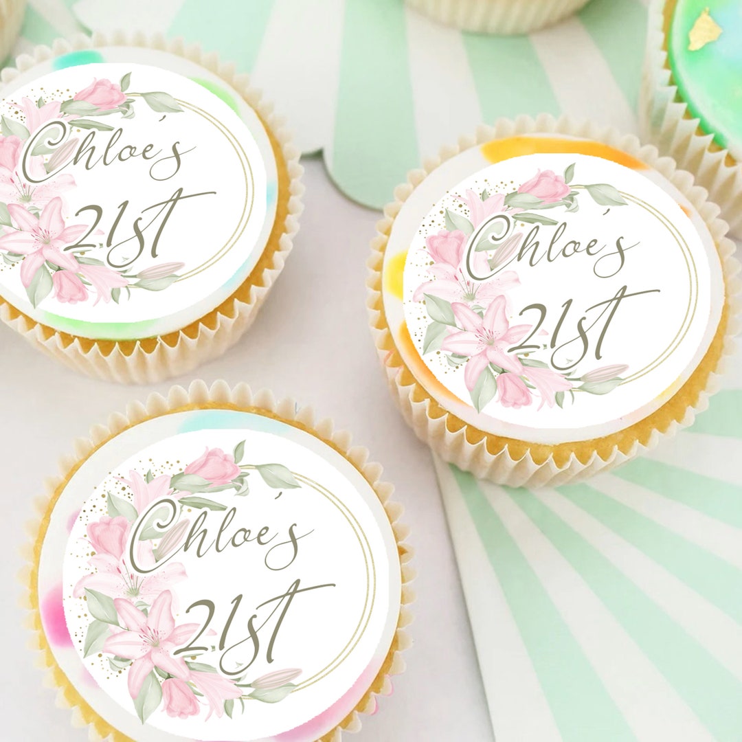 Floral Gold Wreath Birthday Pre-cut Edible Cupcake or Cookie Toppers - Etsy
