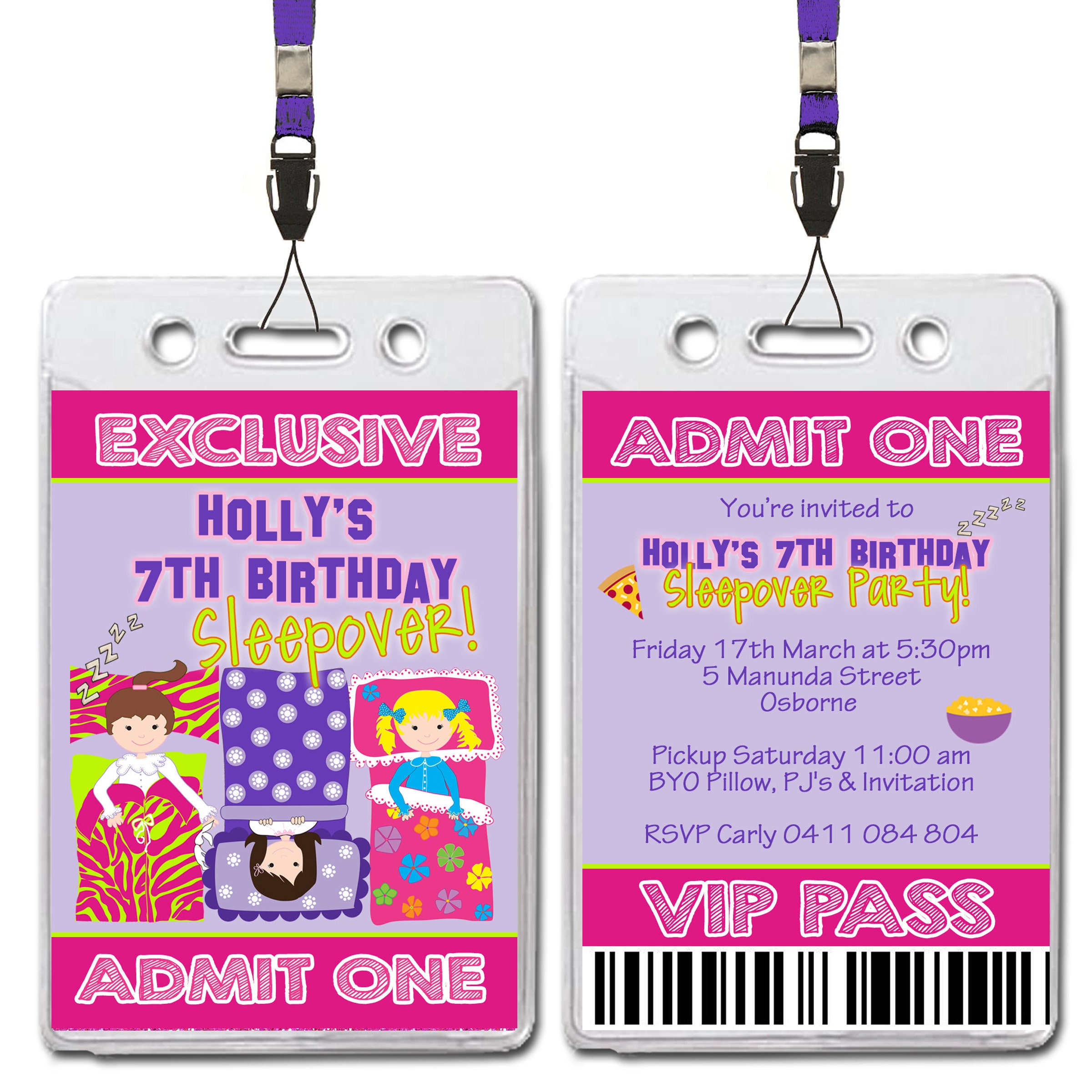Paper & Party Supplies VIP Lanyard Pass Sleepover Slumber Birthday ...