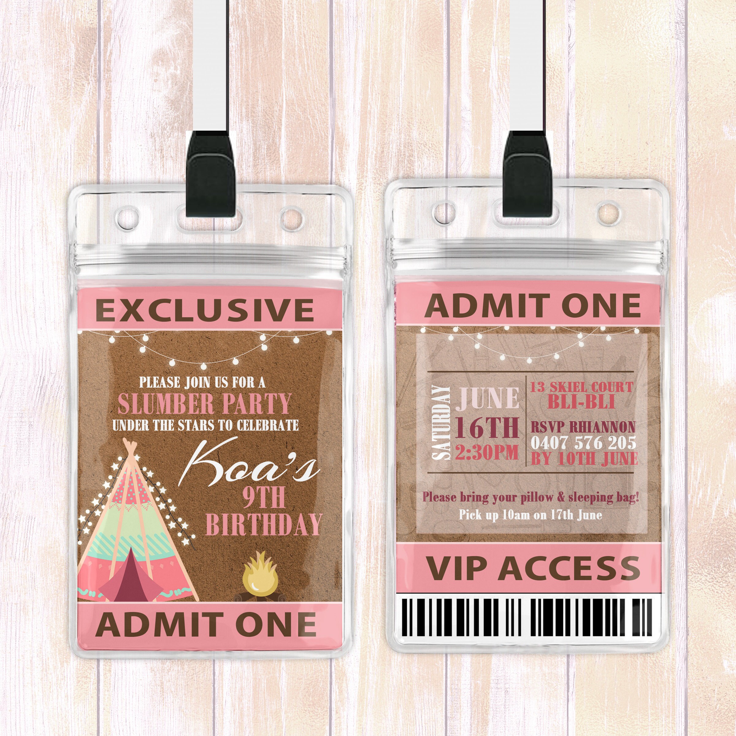 Paper & Party Supplies VIP Lanyard Pass Sleepover Slumber Birthday ...